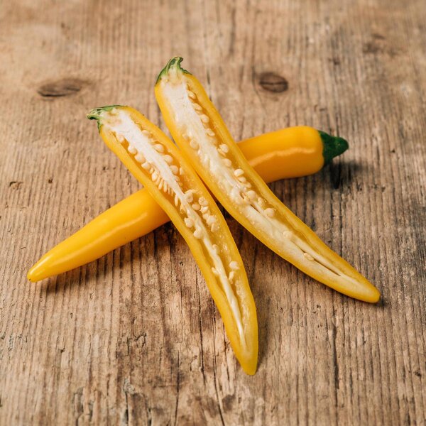Cayennepeper-chili 'Golden Cayenne' (Capsicum annuum) zaden